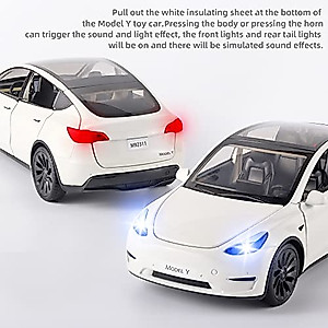 OANMYJJO Toy Cars Model Y 1/24 Zinc Alloy Diecast Metal Model Car, Pull Back Toy Model with Light and Music, Suitable for Children Aged 3 and Above as Gifts(Model Y White)