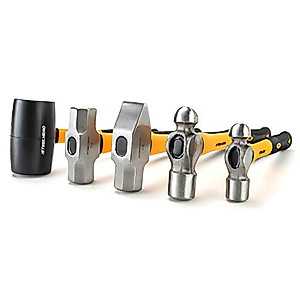 STEELHEAD 5-Piece Fiberglass Handle Hammer & Mallet Set, 16oz Ball-Peen Hammer, 32oz Ball-Pein Hammer, 32oz Rubber Mallet, 3lb Sledge Hammer, 3lb Cross-Pain Hammer, Metal Working, USA-Based Support