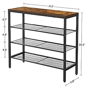 VASAGLE 4-Tier Shoe Rack, Freestanding Storage Organizer, Mesh Shelves, Space-Saving in the Entryway, Industrial, Rustic Brown + Black