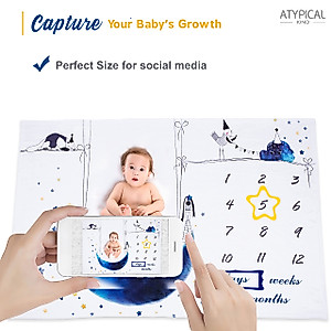 Atypical Kind Monthly Baby Milestone Blanket | Baby Monthly Milestone Blanket for Boy & Girl | Baby Boy Gifts, Nursery Blanket Baby Shower | Newborn Baby Month Blanket | Baby Growth Chart Blanket