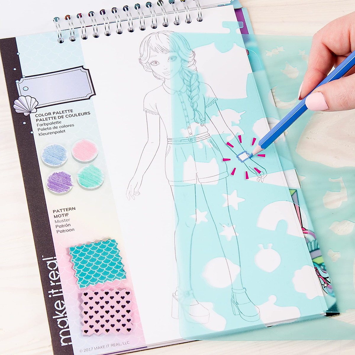 Make It Real Fashion Design Sketchbook for Girls - Pastel Pop Kit with 105 Stickers, Stencils, Design Guide - Pastel & Rainbow-Themed Fashion, Creative Gift Kids Ages 6+, Develops Real-World Skills