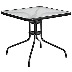 Flash Furniture 31.5'' Square Tempered Glass Metal Table, Clear/Black