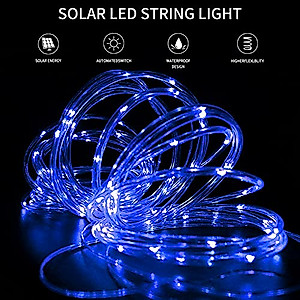 Oluote Solar String Lights Outdoor Rope Lights, 33ft 100 LEDs Waterproof Tube Lights with Solar Panel for Outdoor Home Garden Parties Independence Day Decor (Blue, 33FT)
