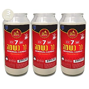 Ner Mitzvah 7 Day Yahrzeit Candle - 3 Pack Kosher White Yahrzeit Memorial Candles - Yom Kippur and Holiday Candle in Glass Jar - 100% Vegetable Oil Wax Prayer Candle