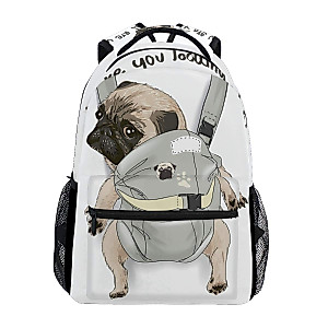 ALAZA Pug Dog Print Puppy Funny Quote Large Backpack for Kids Boys Girls Student Personalized Laptop iPad Tablet Travel School Bag with Multiple Pockets