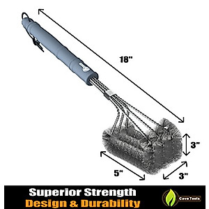 Cave Tools BBQ Grill Brush for Cleaning Barbecue Grates - Rust Proof Design - BBQ Smoker Grill Accessories