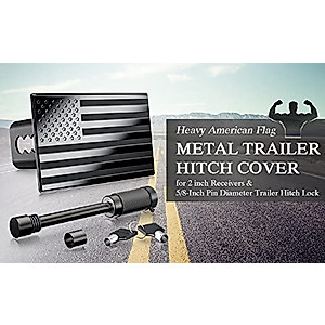 DoPake Metal Trailer Hitch Cover,Heavy Duty 2" Inch Tow Rear Receivers Plug Covers,USA American Flag Hitch Cover （with 3-3/5" Usable Length,5/8-inch Diameter Pin） for Trucks Cars SUV (Black)