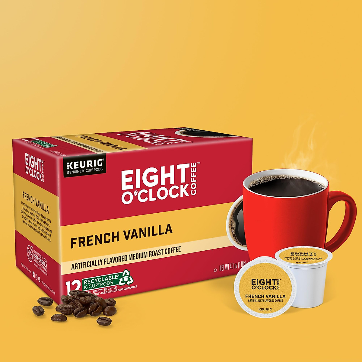 Eight O'Clock Coffee French Vanilla, Keurig Single Serve K-Cup Pods, Light Roast, 72 Count