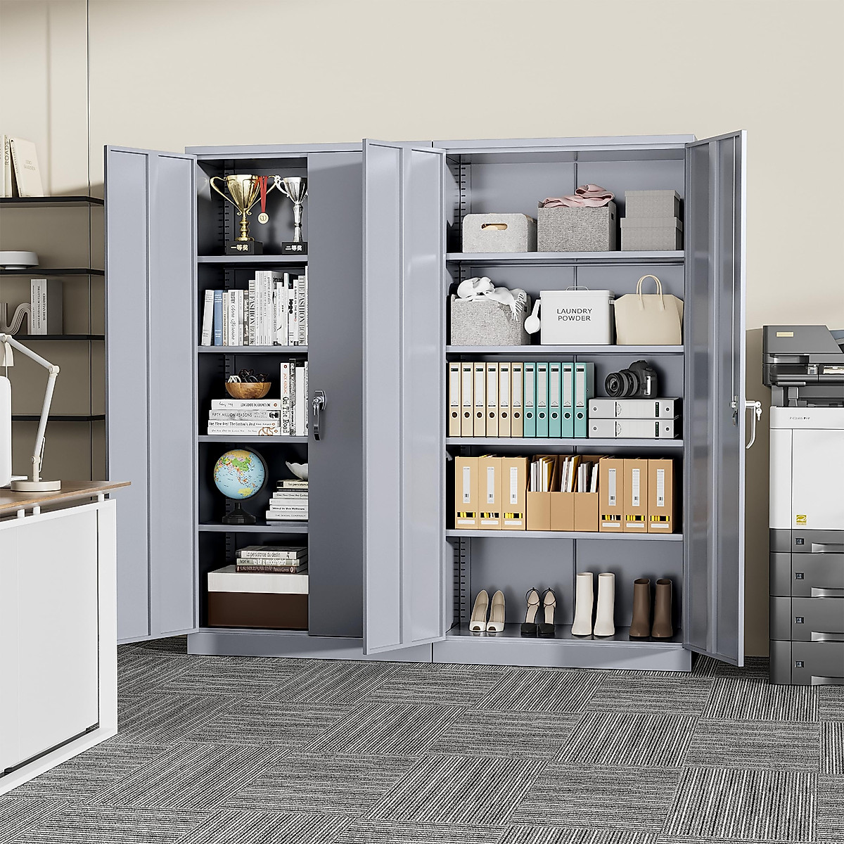 Greenvelly Metal Storage Cabinet with Locking Doors, 72" Dark Grey Lockable Storage Cabinet with Adjustable Shelves, Steel Tool Cabinets,Metal File Cabinet for Home Office, Garage (36" x 18")