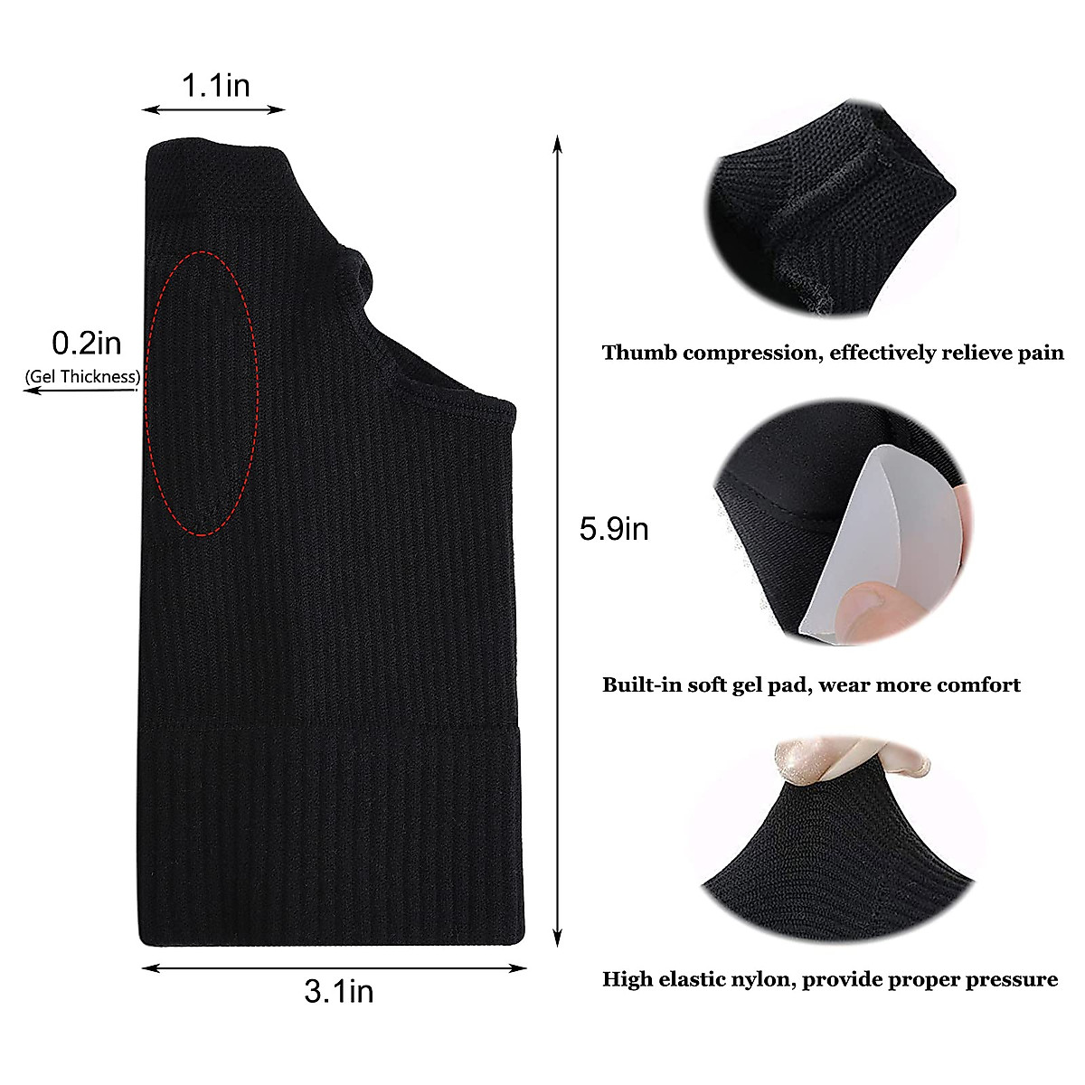 Thumb Wrist Support Braces,Breathable Thumb Compression Sleeves with Soft Gel Pads for Arthritis, Tendonitis, Comfortable Finger Splint for Relieve Hand Thumb Wrist Carpal Tunnel Joint Pain(1 Pair)