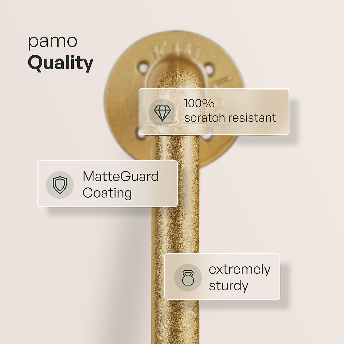 pamo Industrial Pipe Clothing Rack Gold - 660 lbs Capacity - Wall Mounted Clothes Rack and Walk In Closet for Wardrobe