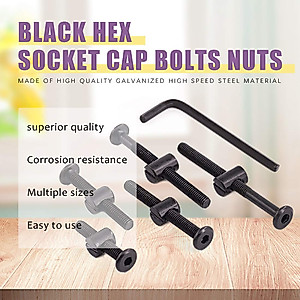 Swpeet 120Pcs Crib Hardware Screws, Black M6 × 35/45/55/65/75mm Hex Socket Head Cap Crib Baby Bed Bolt and Barrel Nuts with 1 x Allen Wrench Perfect for Furniture, Cots, Crib Screws