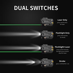 CRONHAWK 500 Lumens Tactical Weapon Flashlights Laser Sight - Rail-Mounted Light and Green Laser Light Combo for Pistol with Picatinny Rail and GL Rails - Magnetic Charging Port