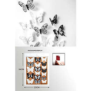 Butterfly Wall Stickers Decal, 36 PCS 3D Black and White Butterfly Stickers with Adhesive,Qyeaber Crystal Butterflies, Removable Art Mural for Baby Kids Bedroom