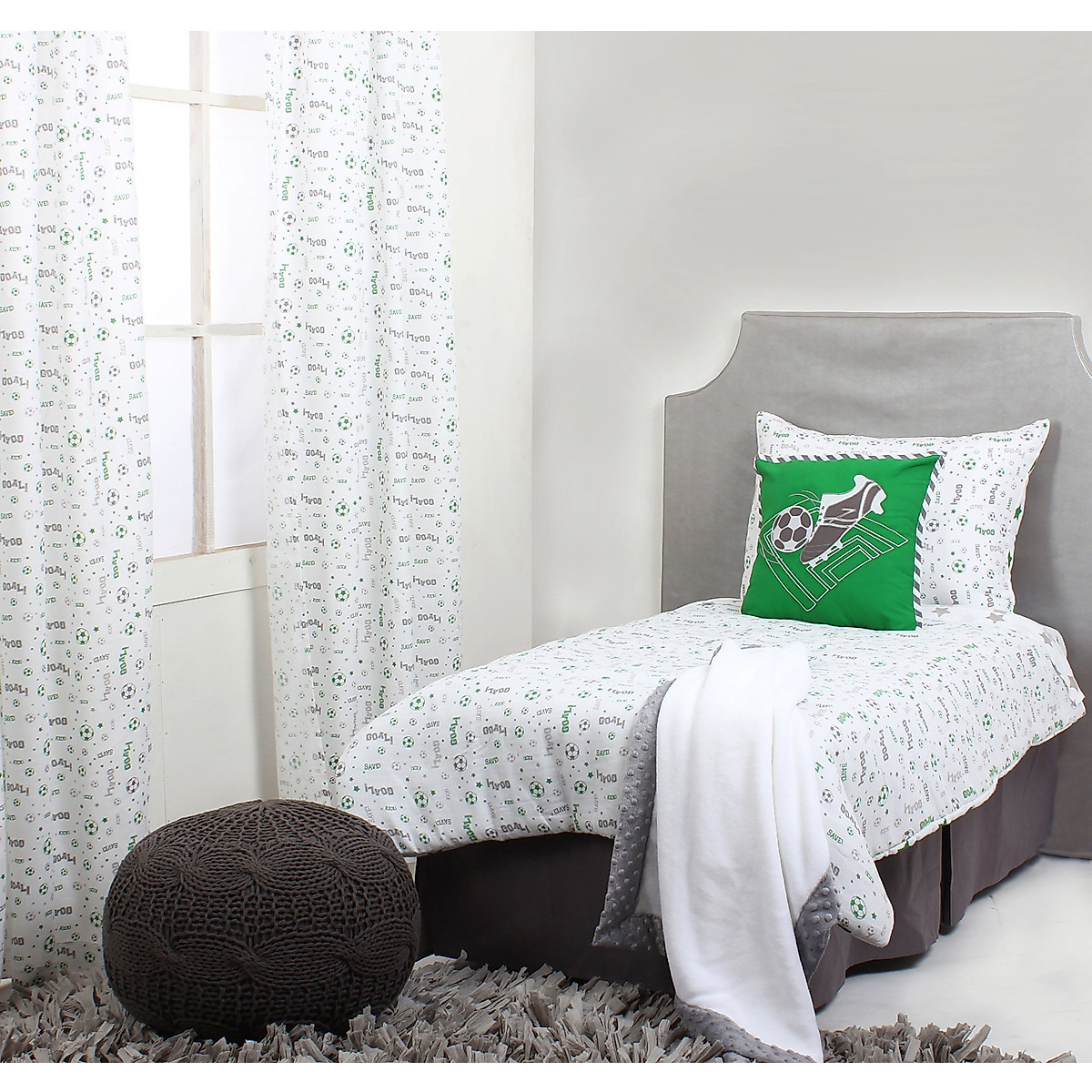 Bacati Soccerball Green/Grey Muslin Quilted Changing Pad Cover