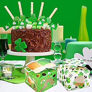 HOWAF 12 Pieces St. Patrick's Day Treat Boxes, Irish Candy Boxes Goodie Boxes for Kids, 4 Styles Green Party Favors Paper Boxes with Handle for Holiday St. Patrick's Day Irish Party Supplies Favors