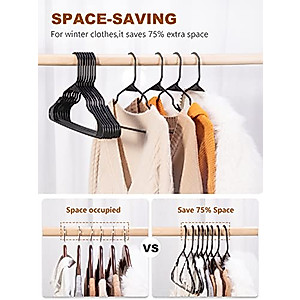 Jersow Black Plastic Hangers 50 Pack, Clothes Hangers Space Saving, Heavy Duty Coat Hangers for Closet, Non Slip Clothing Notched Hangers, Durable Slim Black Hangers for Coat, Shirt, Short, Suits