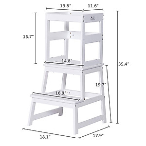 Kinbor Baby Kids Kitchen Step Stool with Safety Rail-Solid Wood Construction Toddler Stool Toddler Stepping Stool for Counter and Bathroom Sink White