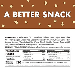 Rip Van Chocolate Hazelnut Wafer Cookies - Keto - Non-GMO - Healthy Snacks - Low Carb & Low Sugar (2g) - Low Calorie - Vegan - 16 Count