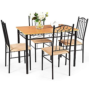 Tangkula 5 Piece Dining Table Set, Vintage Wood Top Padded Seat Dining Table and Chairs Set, Home Kitchen Dining Room Furniture
