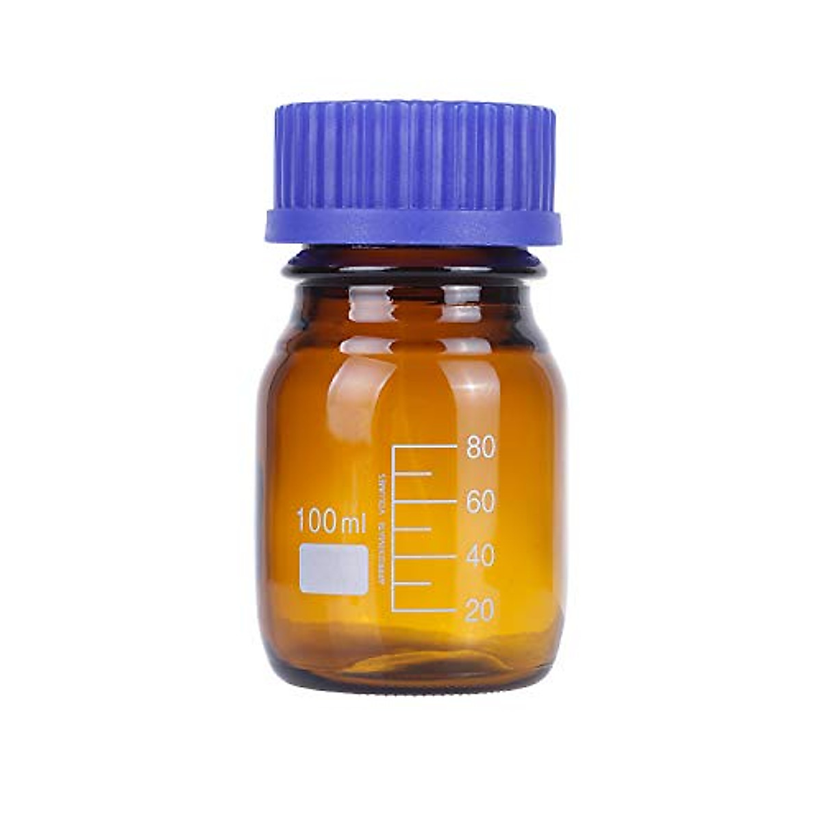 Pastein 20 Pieces Amber Glass 100 mL Graduated Round Lab Reagent Media/Storage Bottle With GL45 Blue Screw Cap