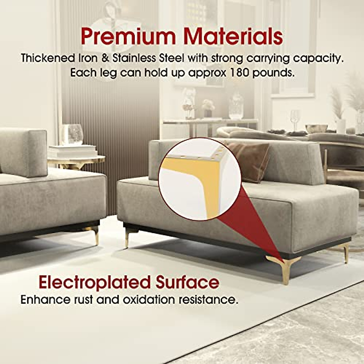 5 Inch Furniture Legs Set of 4 Right Angle Furniture Legs Metal Table Legs Metal Modern Style Sofa Legs Chair Legs Heavy Duty Sofa Replacement Feet for Couch, Nightstand, Ottoman, Cupboard (Gold)