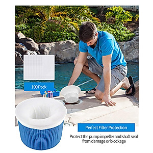 AYQWE 100 Pack Pool Skimmer Socks, Pool Saver Socks Net for Skimmer Basket, Ultra fine Mesh Screen Liner Skimmers Cleans Debris and Leaves for Swimming Pool Basket