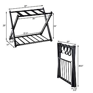 Tangkula Luggage Rack (Set of 3), Folding Metal Suitcase Luggage Stand, Double Tiers Luggage Holder with Shoe Shelf, Luggage Stand for Bedroom, Guest Room, Hotel