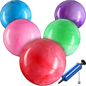 Threan 6 Pieces Bouncing Ball for Kids Marbleized Bouncy Balls Inflatable Ball Pump with Air Needle Colorful Bouncy Balls Cloud Bouncing Balls for Pets Adults Handballs Playground(10 Inches)