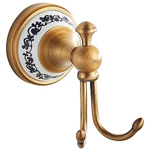 PEONYBATH Antique Bronze Brass Bath Towel Hooks, Wall Mounted Bathroom Hardware Accessories,Porcelain Design
