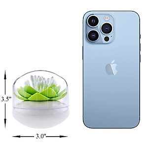 Niviy Q-Tips Holder Cotton Swab Organizer Lotus Shape Swab Cosmetic Storage Bathroom Decor, Green