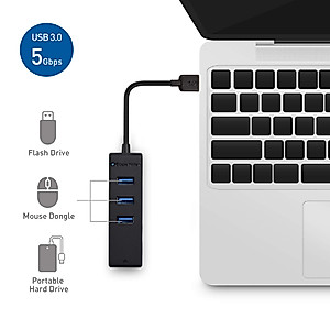 Cable Matters 4-in-1 USB Hub with Ethernet, Support Gigabit Ethernet (USB 3.0 Hub Ethernet, USB to Ethernet Adapter, Gigabit Ethernet USB Hub, USB Ethernet Hub) with 10/100/1000Mbps Network in Black