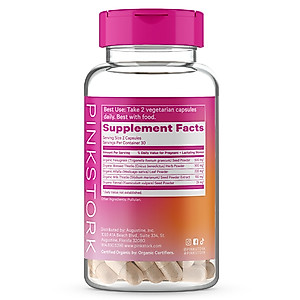 Pink Stork Total Lactation Supplement for Breast Milk Supply, Organic Fenugreek and Alfalfa to Support Breastfeeding, Milk Flow, and Production, Postpartum Essentials - 60 Capsules