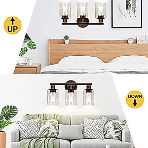 3-Light Bathroom Light Fixtures, Oil Rubbed Bronze Bathroom Wall Lights, Modern Bathroom Vanity Light with Clear Glass Shade, Bathroom Wall Lamp for Mirror Kitchen Bedroom Living Room Hallway Cabinet