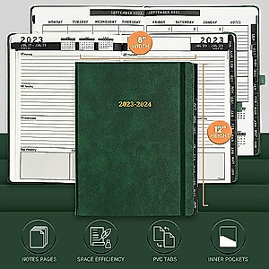 HARDCOVER Daily Leather Planner Weekly Monthly - 8.5x11 - Ensight Academic Planner Business Personal or Student - Pen Holder, Bookmark, Notes Pages, Thick Paper, July 2023 - June 2024 (Green)