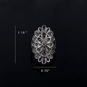 Filigranist 925 Sterling Silver Filigree Art Lace Embroidery Detailed Women Long Statement Ring (8.5)