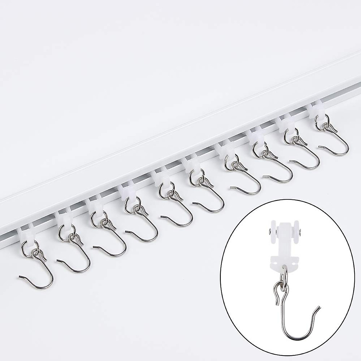 SOLOKOS Curtain Track Glider Roller Hooks for Room Divider Ceiling Track Set（10-Pack Roller Hooks