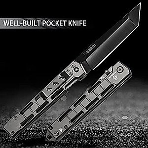 NedFoss Pocket Knife, 8'' Tanto Hunting Folding Knife with Glass Breaker, Slingshot, Pocket Clip, Survival Knife for Emergency Rescue Situations, Home Improvements, Cool Knives for Men