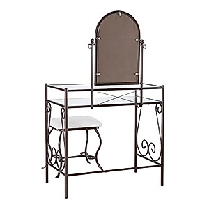 Linon Dark Metal Set Table with Upholstered Stool Clarisse Vanity, 52.4" x 31.8" x 18.3"
