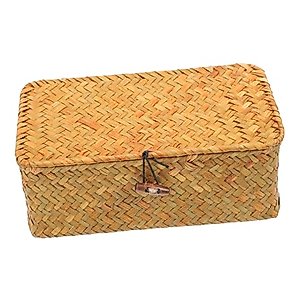 Ipetboom Desktop Stand Woven Baskets 1 Woven Basket Straw Basket with Lid Basket Box Rattan Desktop Clothes Sundries Storage Box for Home Decor (S) Storage Drawers Small Basket