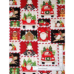 Quality Sewing Fabric - Christmas Timber Gnomies Tree Farm Fabric Gnome Patches 100% Cotton Yard 36 x 44 Inch