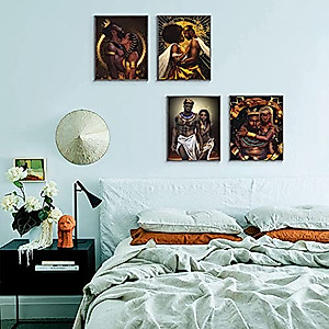Wall art posters of black kings and queens，African American Canvas Art Print，Afro King Poster，Black Queen Poster，Fashion Room Modern Bathroom Bedroom Living Decor Aesthetic Artwork- Set of 4 (8''X 10'', No Frame)