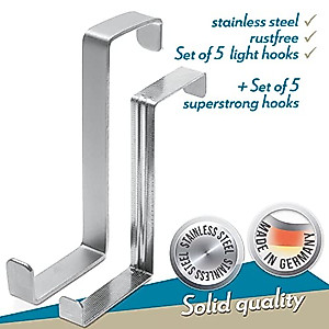 4smile Over The Door Hooks, 5 + 5 Pack - Stainless Steel Door Hanger with Foam + Adhesive Pads - Z-Shaped Metal Door Hooks for Hanging on Different Door Widths, Rust Free