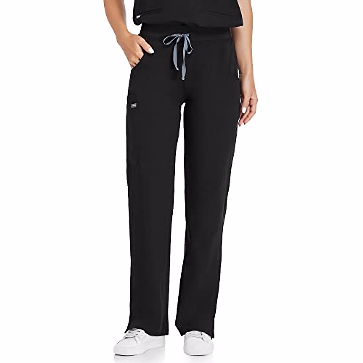 COMENII Scrubs for Women, Mid Rise Straight Leg Cargo Scrubs Pants with Flat Stretch Knit Yoga Waistband, Anti-Wrinkle Medical Scrubs Pants for Women(Black M-1)