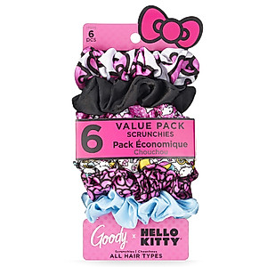 Goody X Hello Kitty Ouchless Scrunchies - 6 Ct, Assorted Colors, Damage-Free, Dentless & Secure Hold Hair Ties, Gentle Hair Accessories for Women & Men, All Day Comfort, All Hair Types
