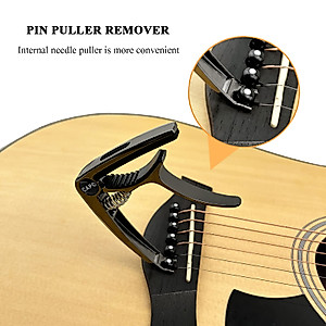 Guitar Capo, Capo for Acoustic and Electric Guitar, 3 in 1 Capo with Pick Holder, Pin Puller and 5 Guitar Picks, Ukulele Capo (Black)