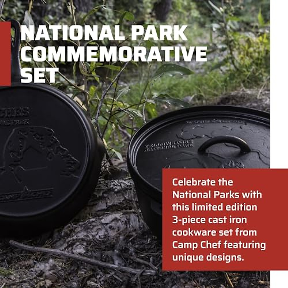 Camp Chef National Parks Cast Iron Set - Cast Iron Cookware - Includes Dutch Oven, Skillet & Lid - Cast Iron Skillet Set for Indoor & Outdoor Cooking