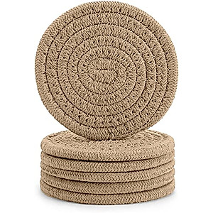 Avalon Cute Coaster Set of 6 Pcs, Super Absorbent Drink Coaster for Desk, Heat Resistant Coaster for Work Desk and Coffee Tabletop Protection Farmhouse Coaster for Home Decor (Brown, 4.3 Inches)
