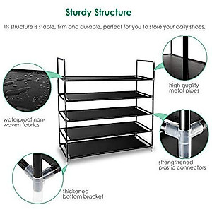 SOONEEDEAR 5 Tiers Shoe Organizer,Shoe Rack,Closet Shoe Organizer, Space Saving Shoe Tower Cabinet Stackable Shelves Holds 20-25 Pairs