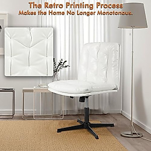 Waleaf Leather Armless Desk Chair No Wheels Swivel Chair Padded Modern Cute Office Chair Height Adjustable Wide Seat Cross Legged Chair for Home Office Desk Chair Vanity Chair Mid Back (White)